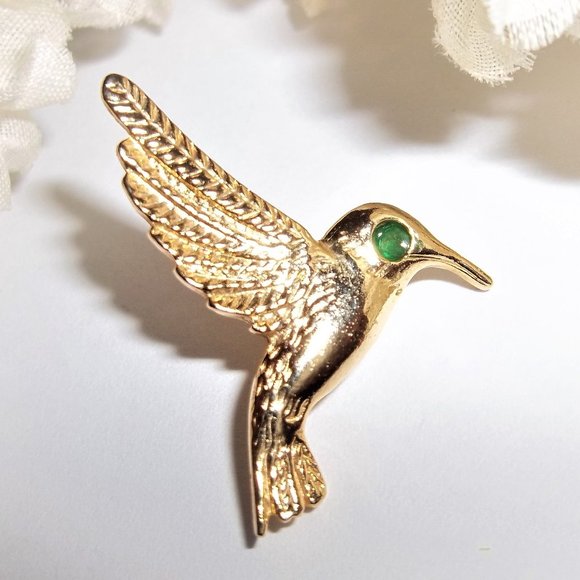 Vintage | Jewelry | Vintage Pin Small Hummingbird Gold With Green Eye ...